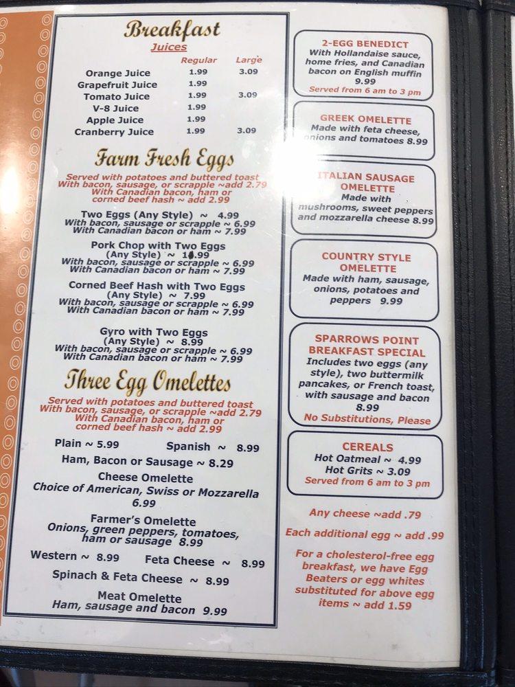 Menu at Sparrows Point Restaurant, Sparrows Point