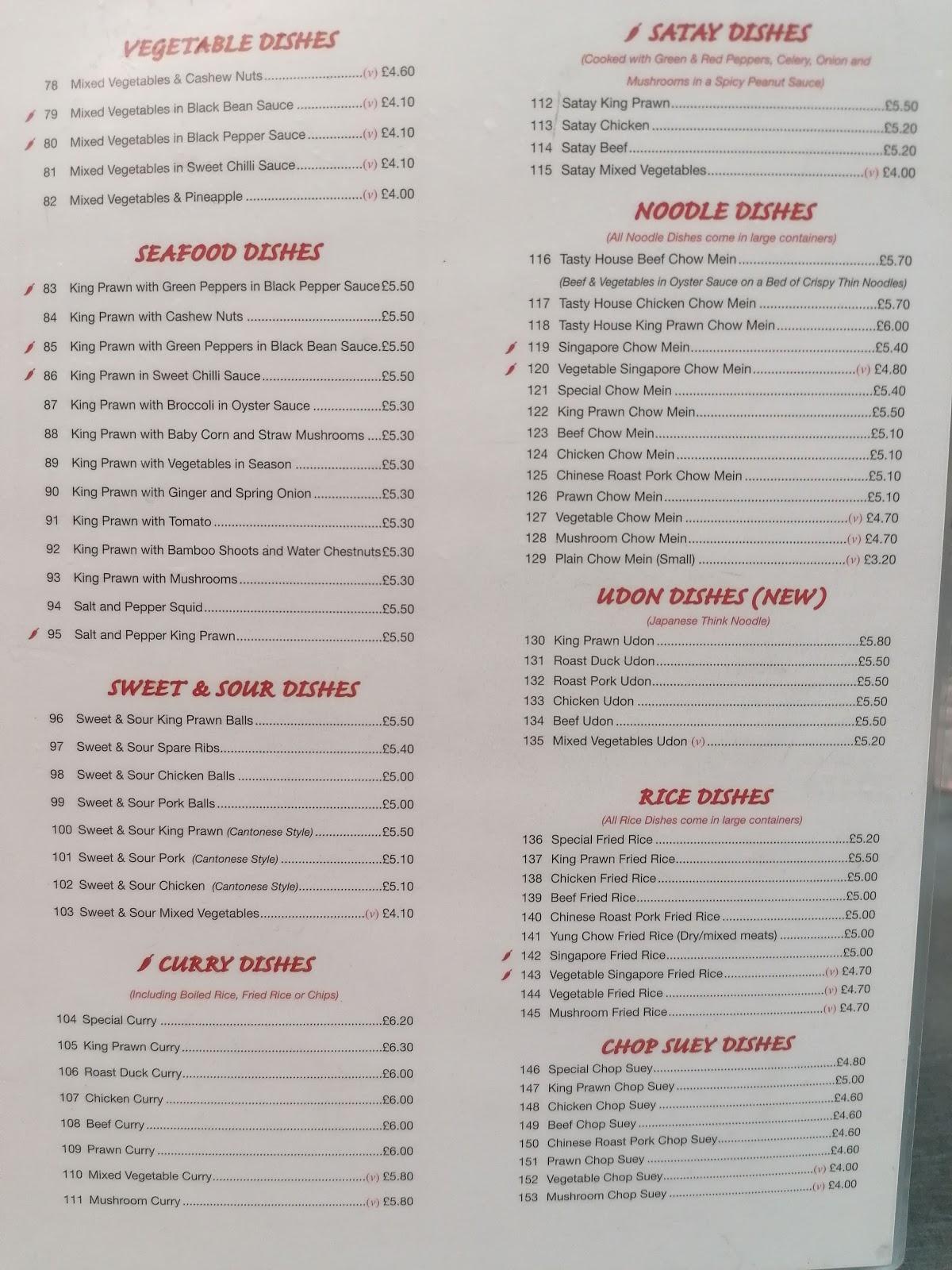 Menu at Tasty House fast food, Downham Market