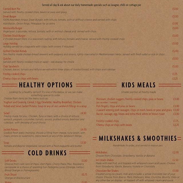 Menu at Woodies cafe, Blackwood