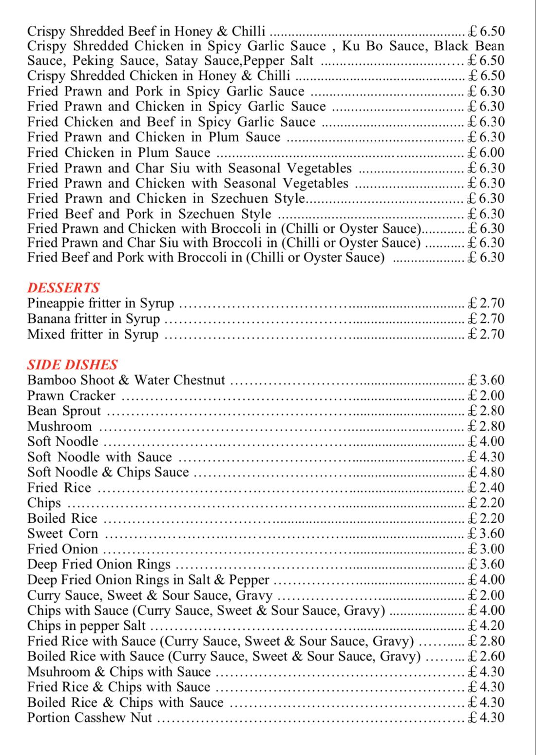 Menu at Cook House Chinese Takeaway fast food, Elgin