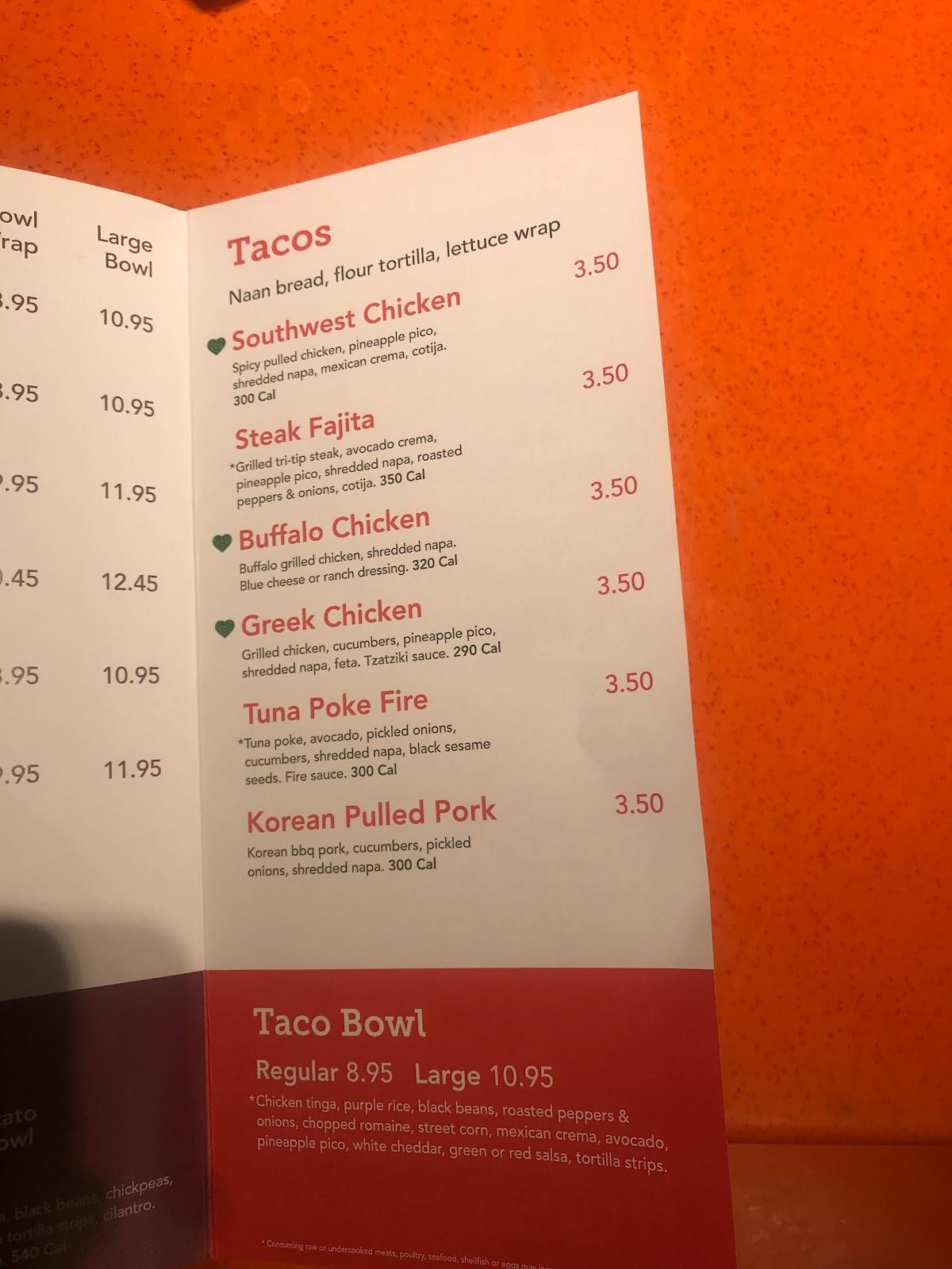 Menu at CoreLife Eatery restaurant, Gilbert