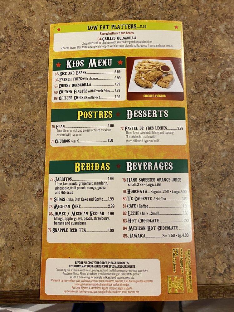 Menu at El Sol restaurant, Highland Park