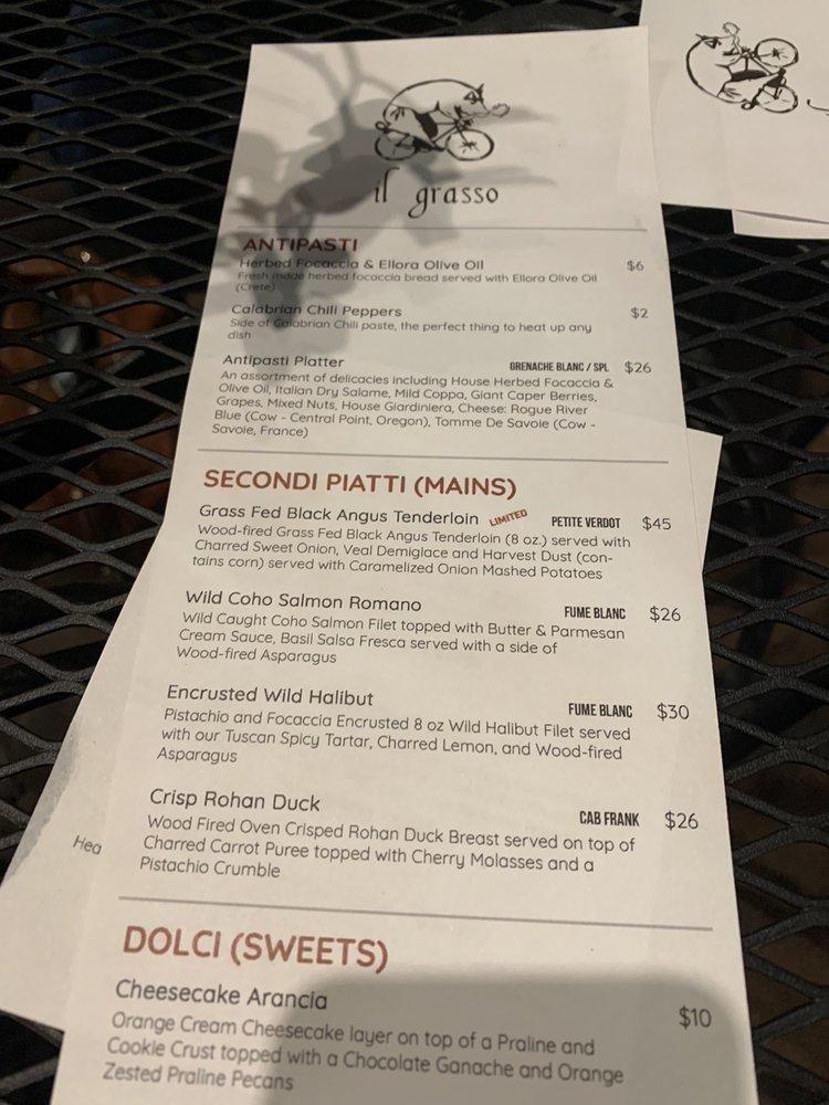 Menu at Il Grasso restaurant, Zillah