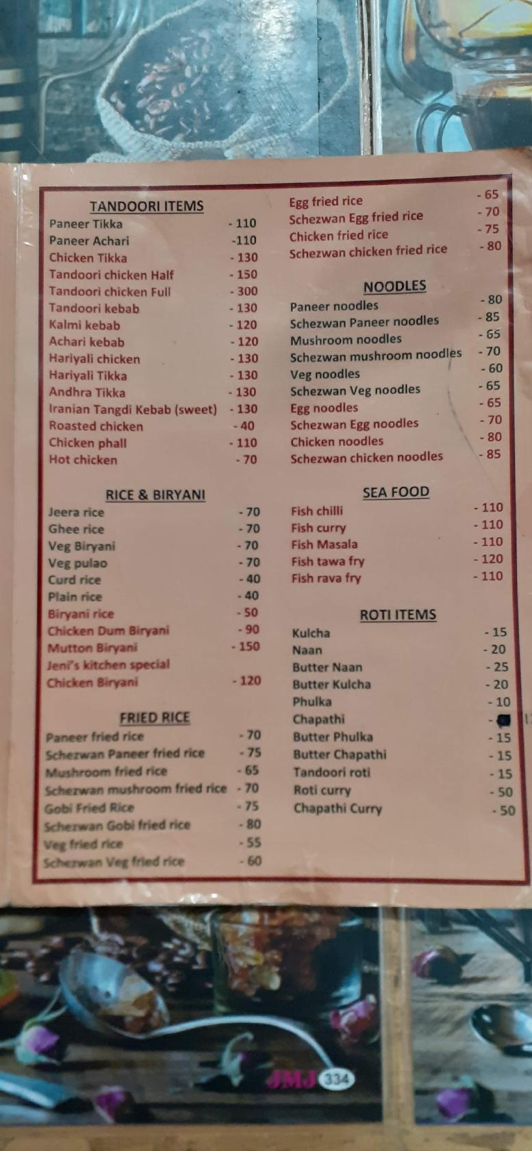 Menu at Jeni's Kitchen, Bengaluru
