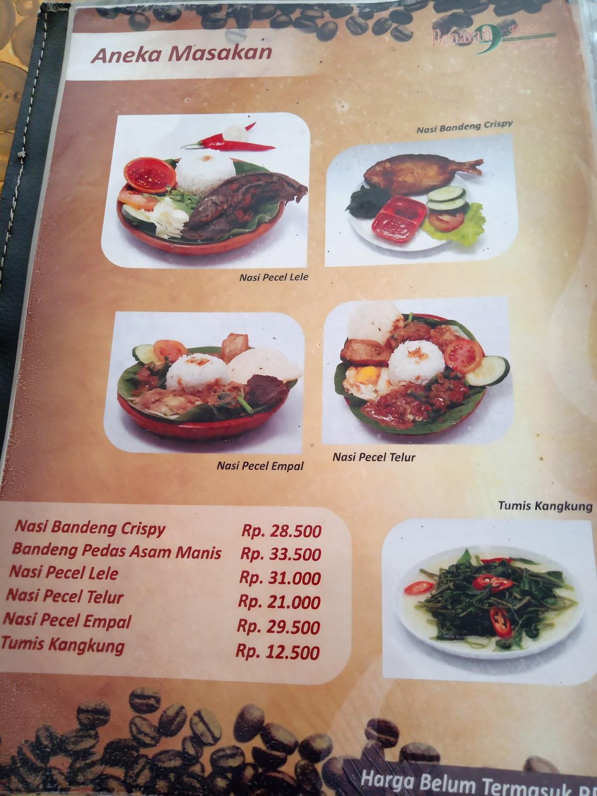 Menu at Kampoeng Kopi Banaran cafe, Bawen