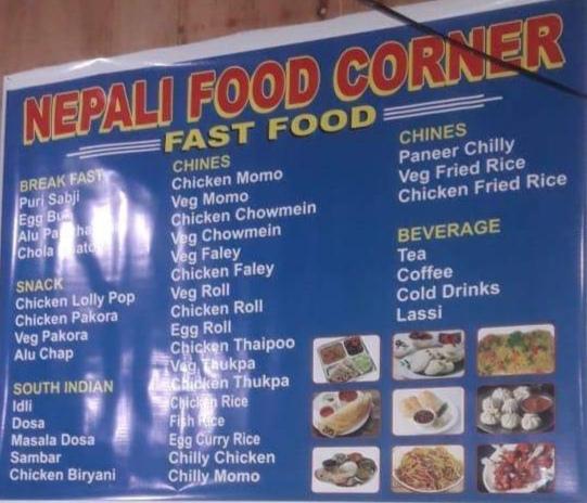 Menu at Nepali food corner, Siliguri, Junction