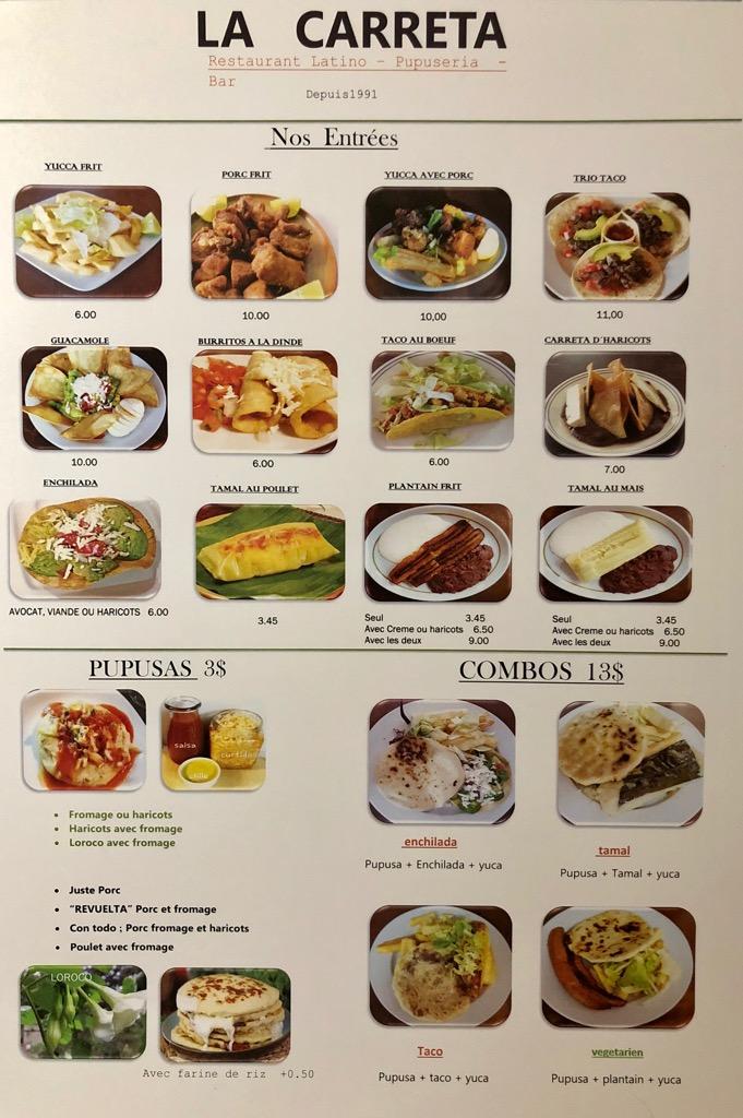 Menu at Restaurant La Carreta, Montreal