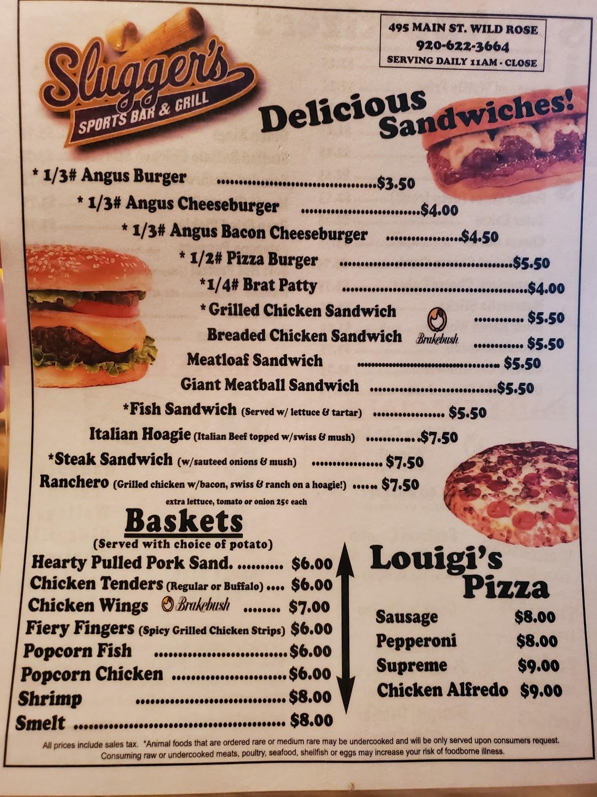 Menu at Slugger's Sports Bar & Grill, Wild Rose