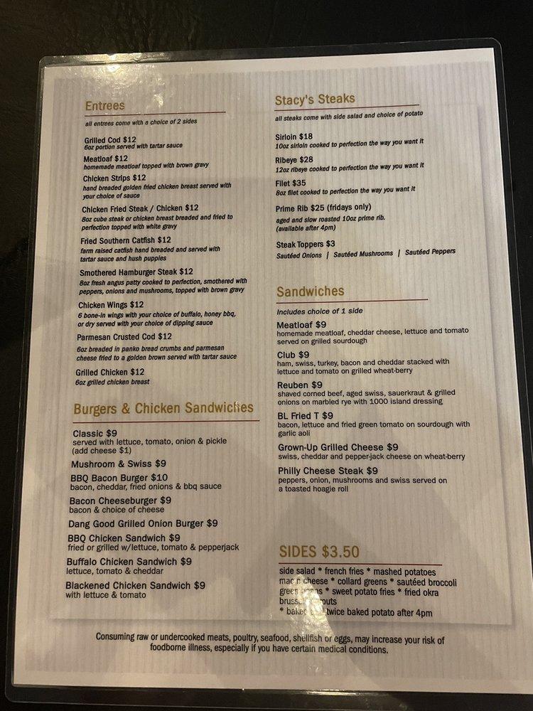 Menu at Stacy's Place restaurant, Guthrie, 113 W Harrison