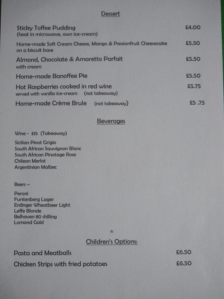 Menu at The Courtyard restaurant, Cupar