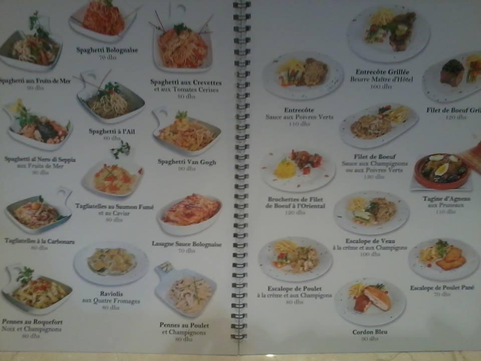 Menu at Van Gogh Parisienne café Tanger cafe, Tangier