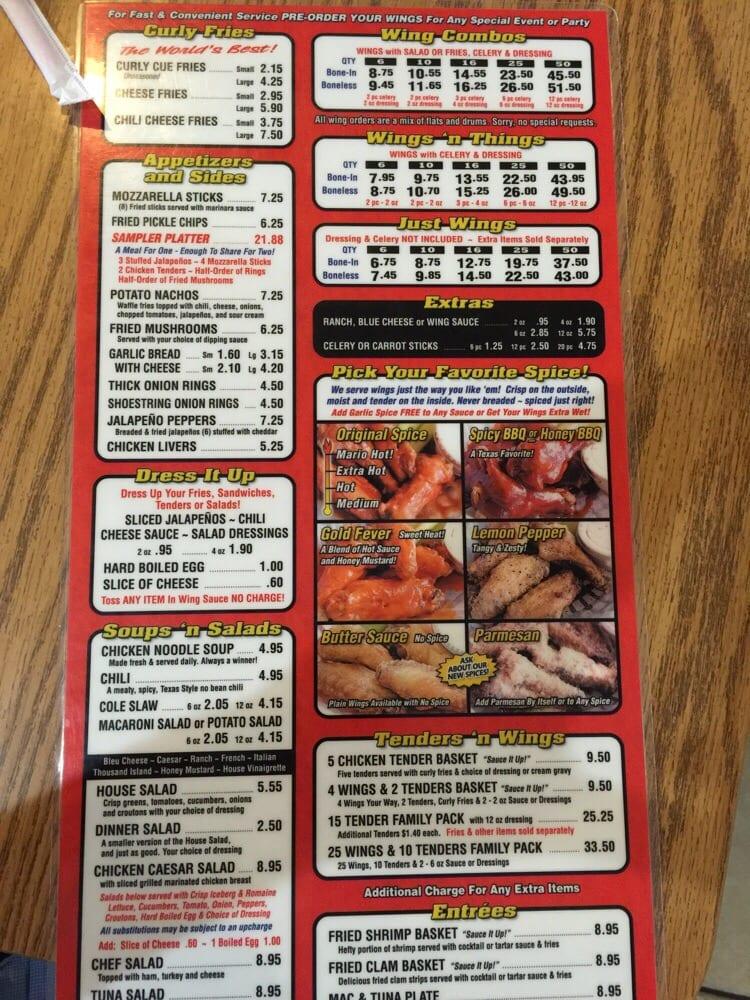 Menu at Wings 'n Things restaurant, Houston, FM 1960