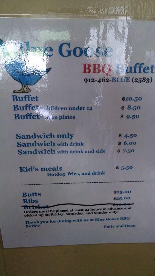 Carta de Blue Goose Bbq Buffet, Nahunta