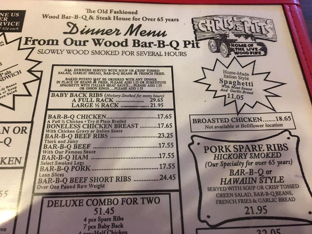 Menu at Chris & Pitts BBQ Restaurant, Bellflower