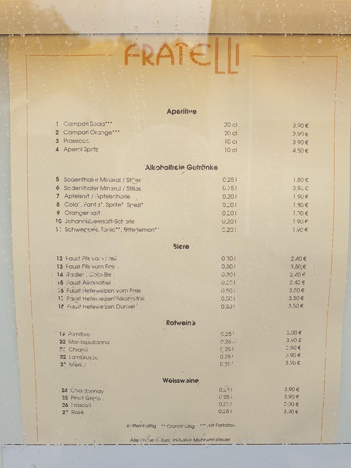 Speisekarte von Fratelli restaurant, Kirchzell