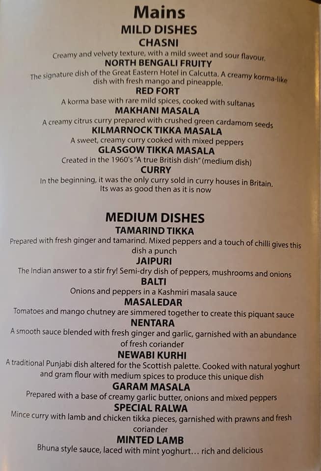 Menu at Jewel In The Crown restaurant, Kilmarnock
