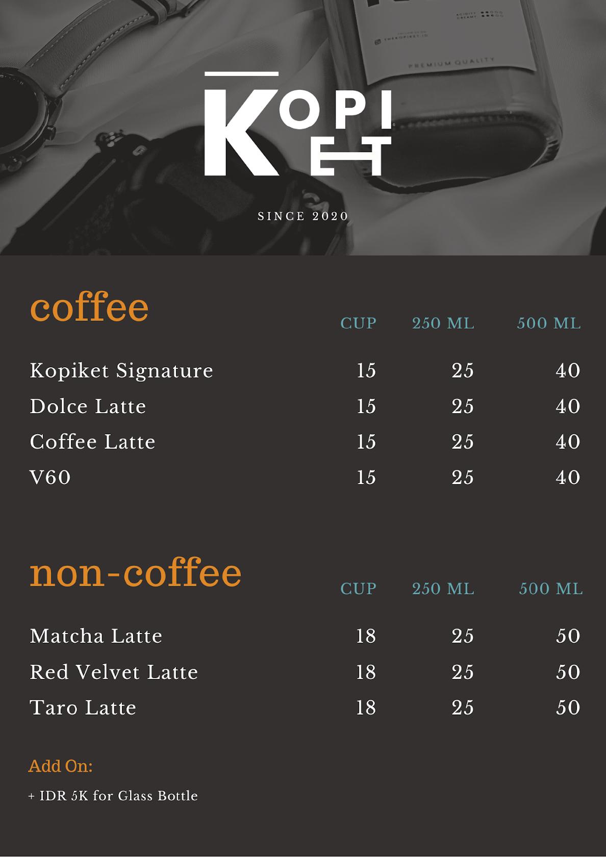 Menu at Kopiket Coffee, Sendangadi