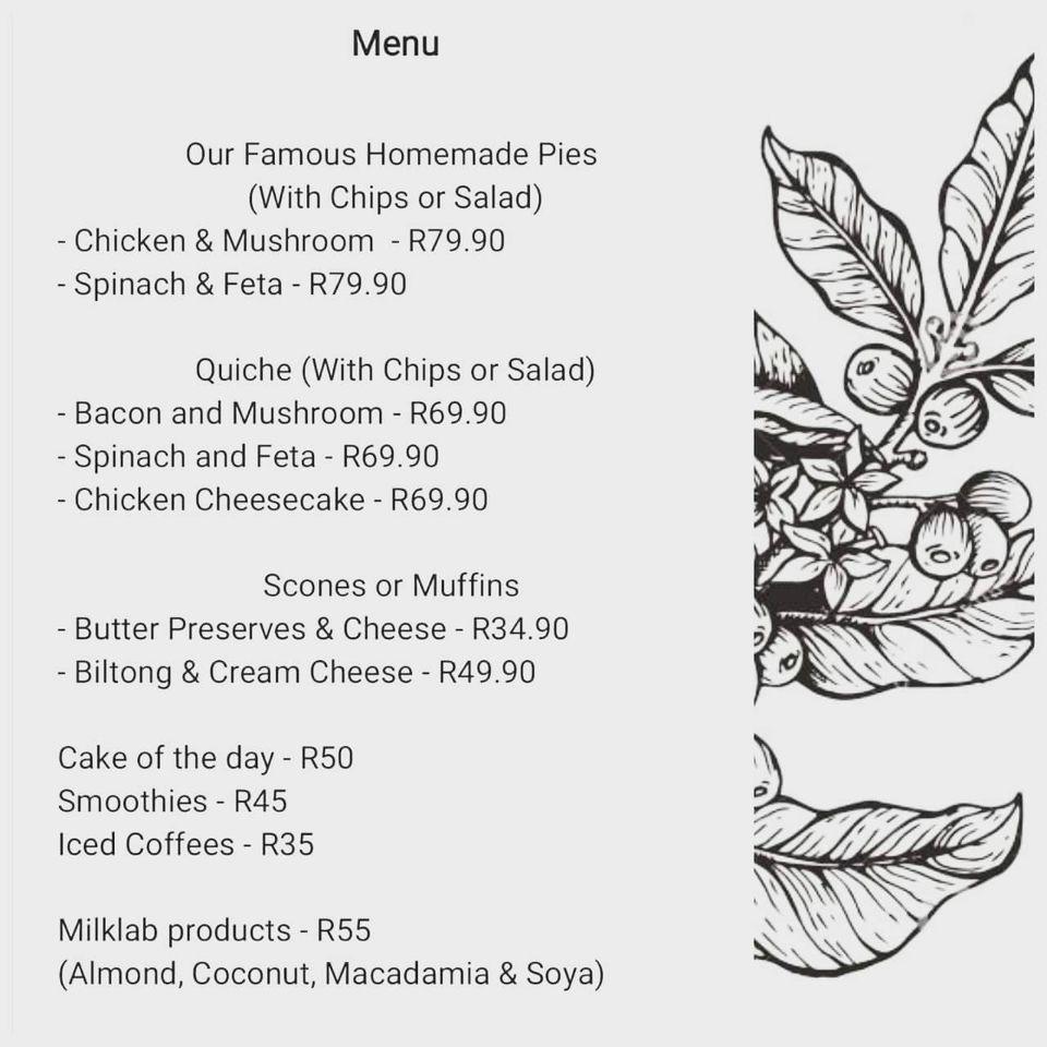 Menu at Royal Roastery Langenhovenpark cafe, Bloemfontein