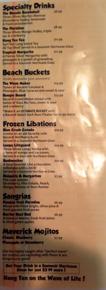 Menu at Surf Hut restaurant, Destin