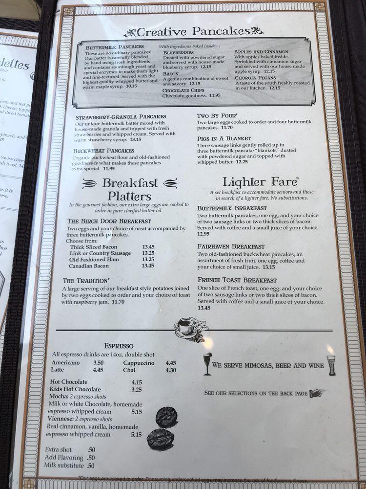 Menu at The Birch Door Cafe, Bellingham
