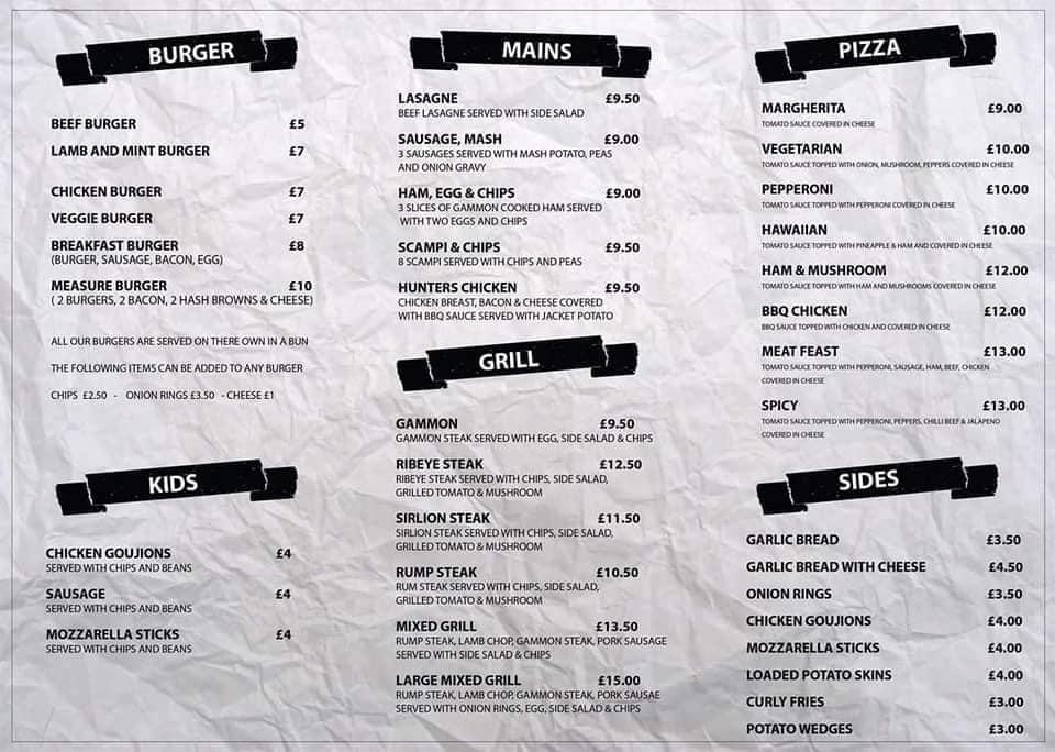 Menu at The Measure Inn pub & bar, Caldicot