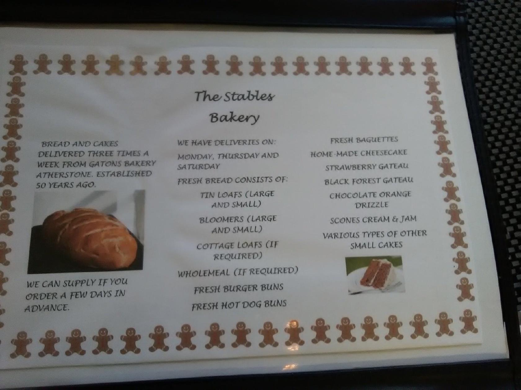 Menu at The Stables Cafe, Nuneaton
