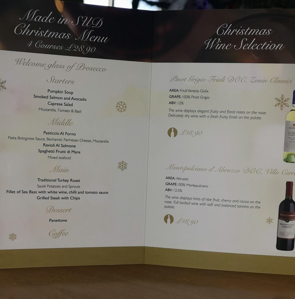 Menu at Chandelier restaurant, London