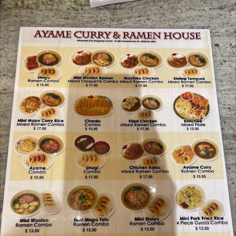 Menu at Ayame Curry Ramen House restaurant, Kaneohe