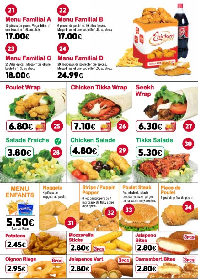 Menu au Chicken Spot restaurant, Melun