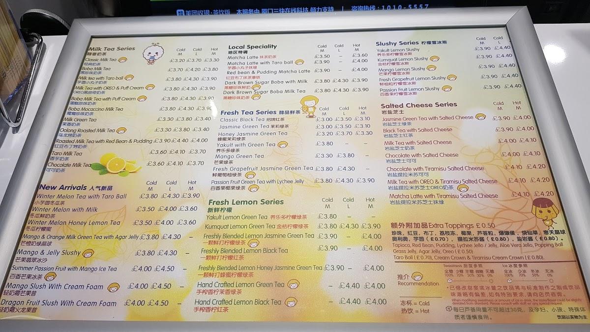 Menu at Happy Lemon cafe, Sheffield