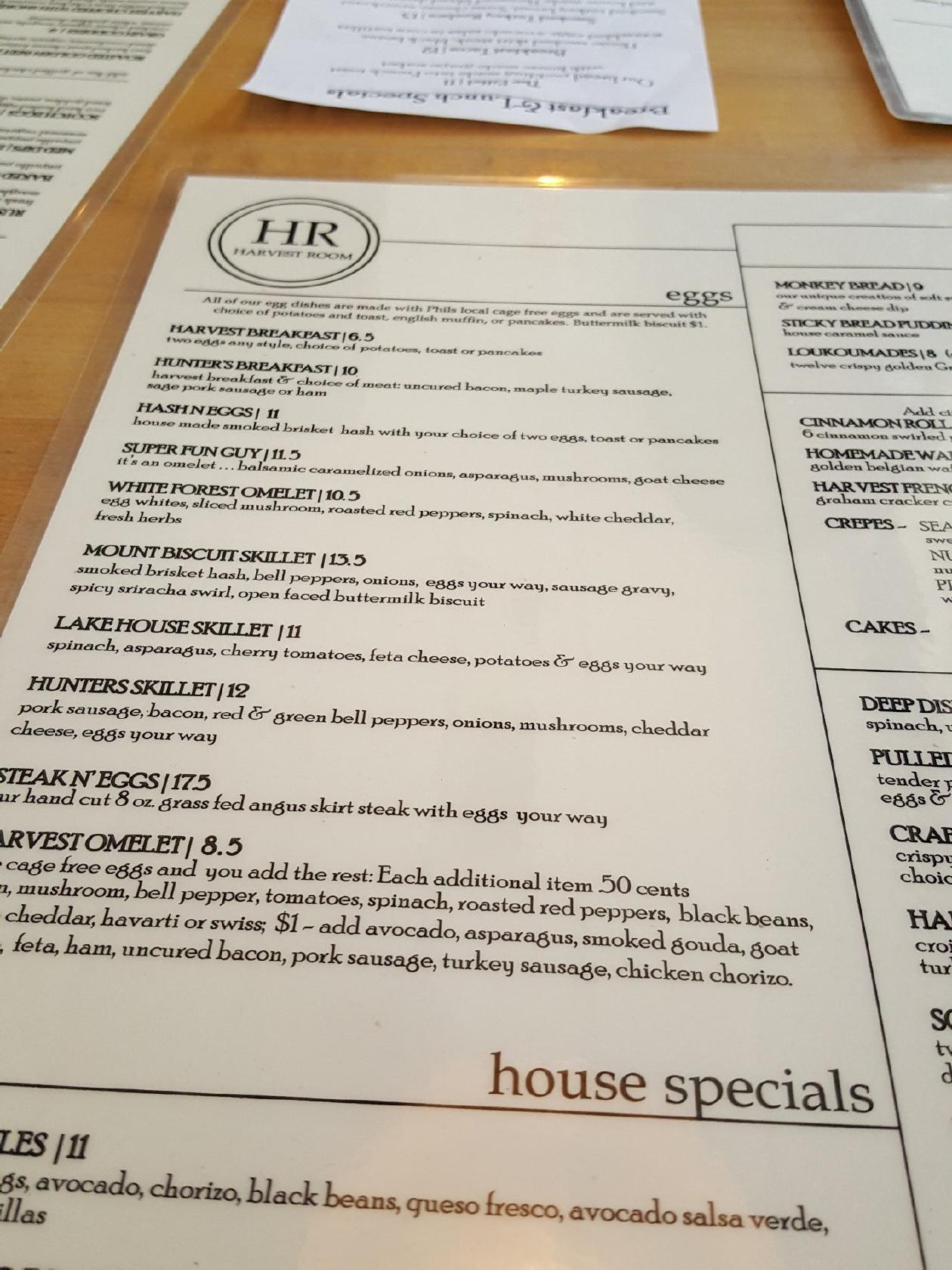 Menu at Harvest Room - Palos Heights restaurant, Palos Heights
