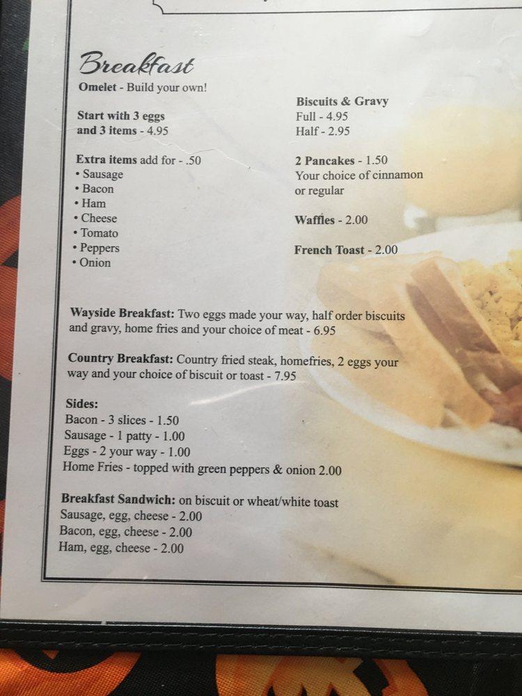 Menu at Olde Wayside Inn restaurant, West Union