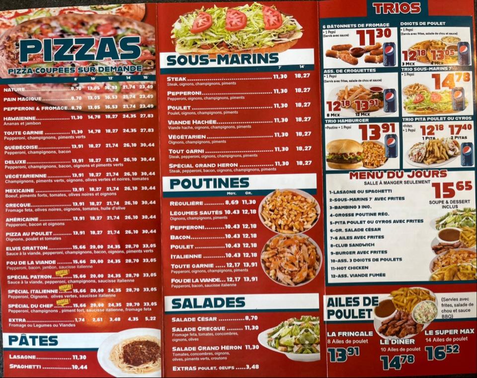 Menu au Restaurant le Grand Héron, Saint-Jérôme