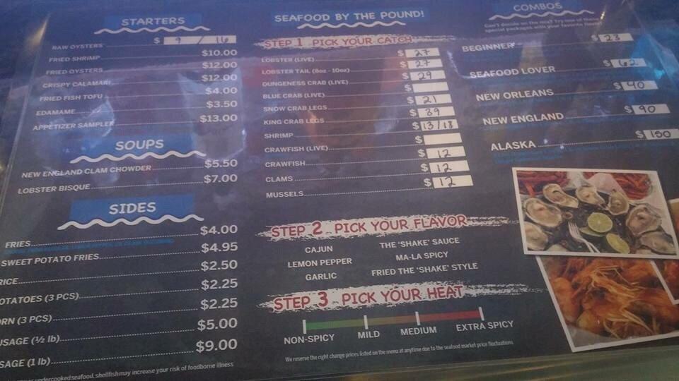Menu at Seafood Shake pub & bar, Cleveland Heights