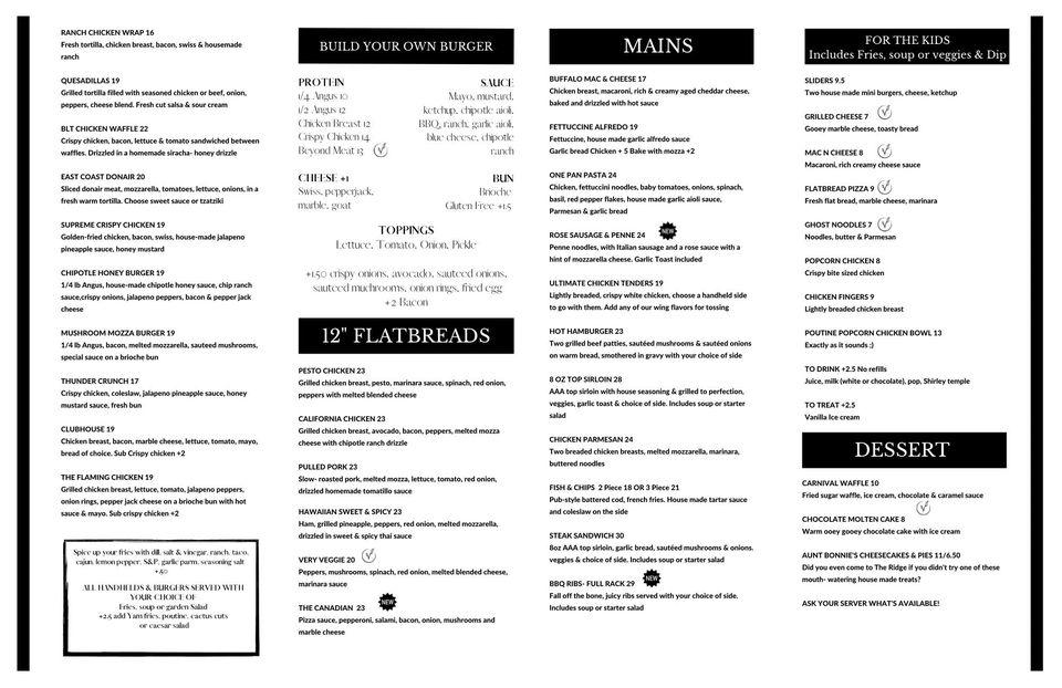 Menu at Ridgeview restaurant and lounge, Grande Cache