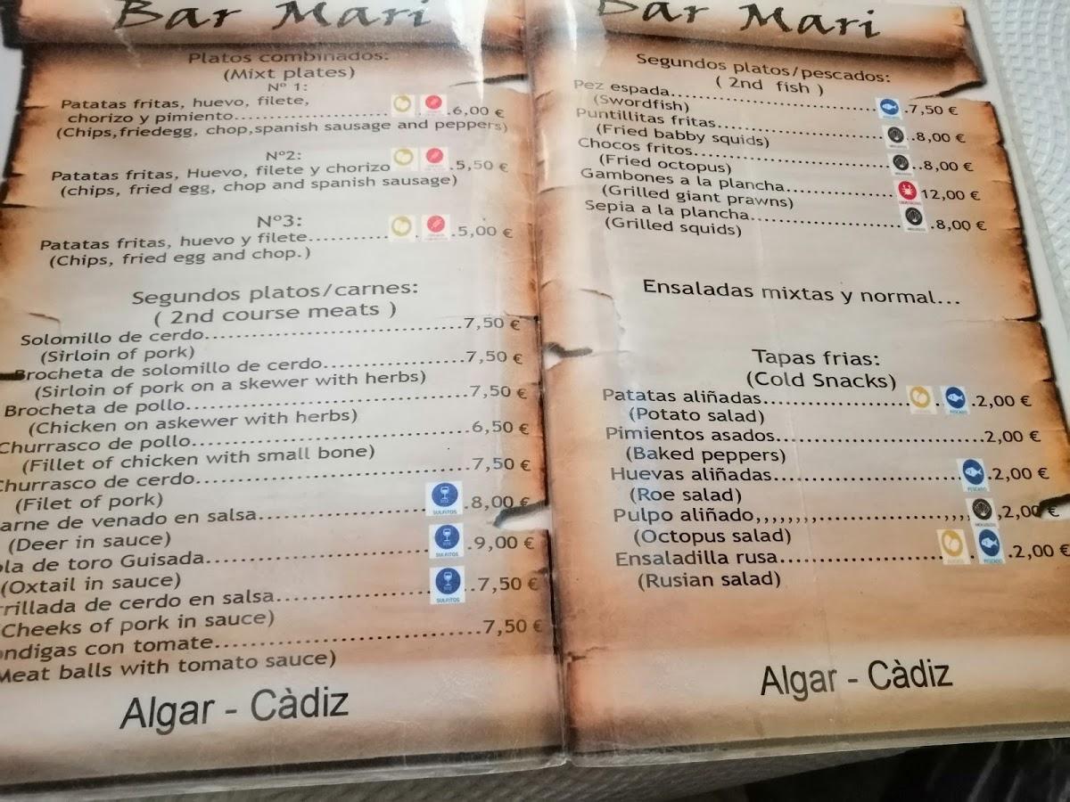 Menu at Bar Mari ("Bar Manolito"), Algar