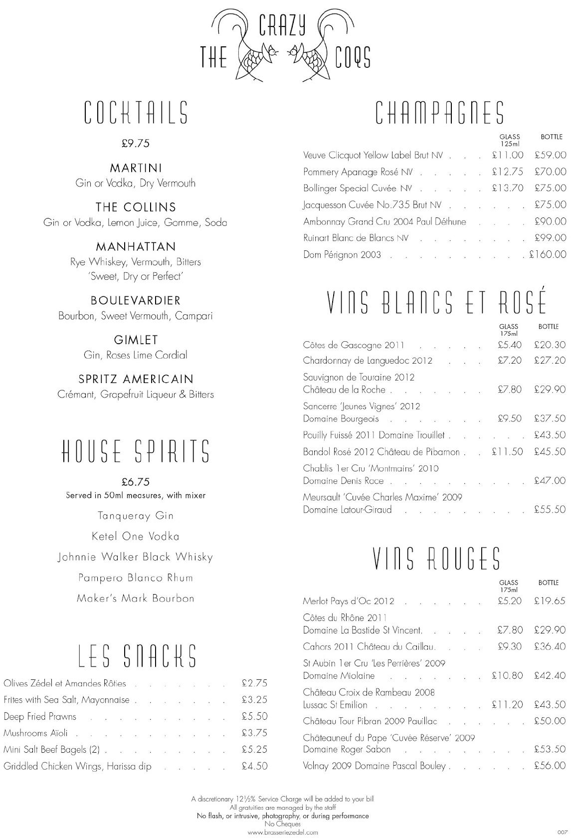 Menu at Brasserie Zédel pub & bar, London, 20 Sherwood St