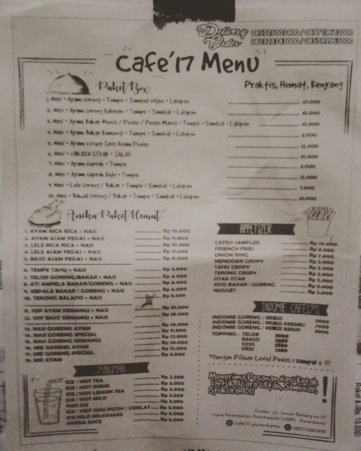 Menu at Cafe 17 (Seventeen), Ledug