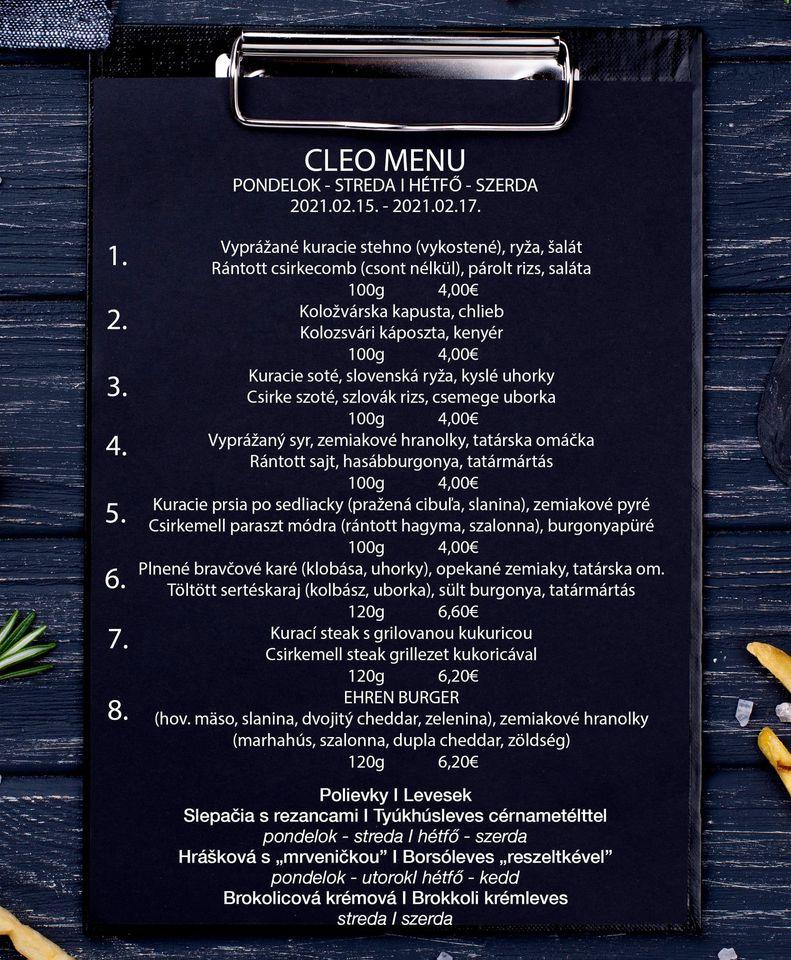 Menu at Cleopatra Steak House restaurant, Komárno