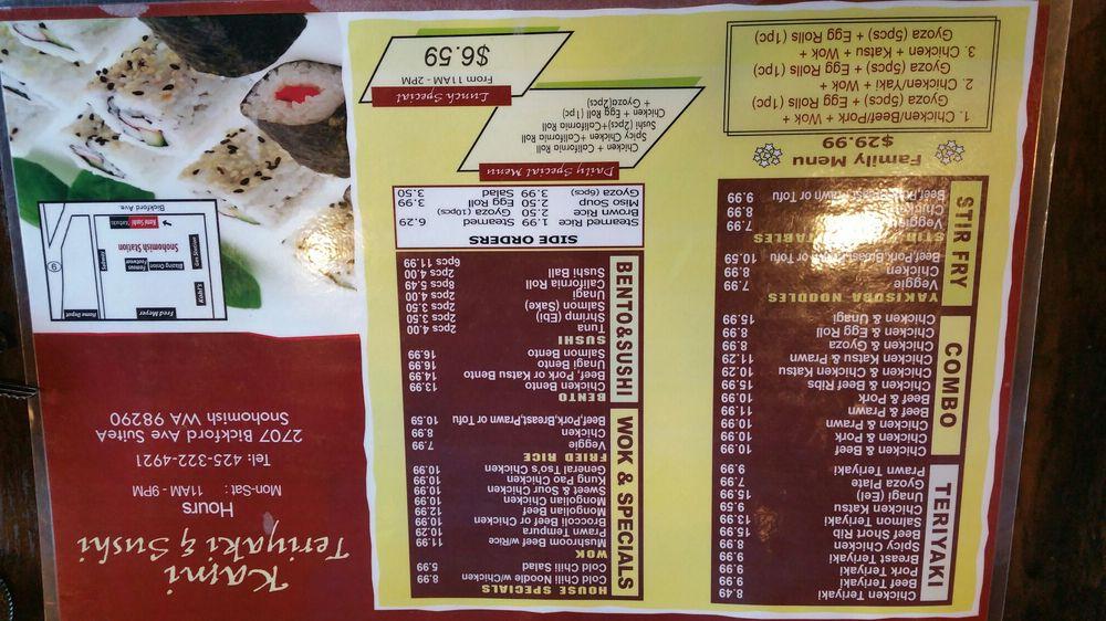 Menu at Kami Teriyaki(Snohomish) restaurant, Snohomish