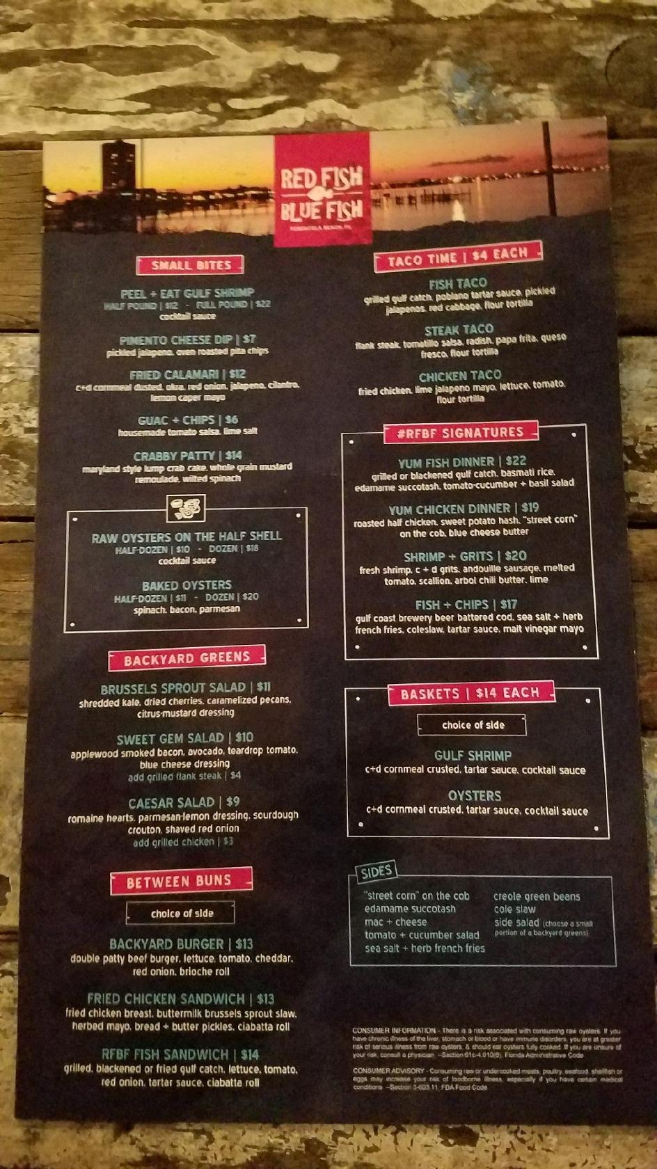 Menu at Red Fish Blue Fish Pensacola Beach restaurant, Pensacola Beach ...