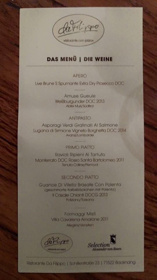 Menu at Ristorante Da Filippo restaurant, Backnang
