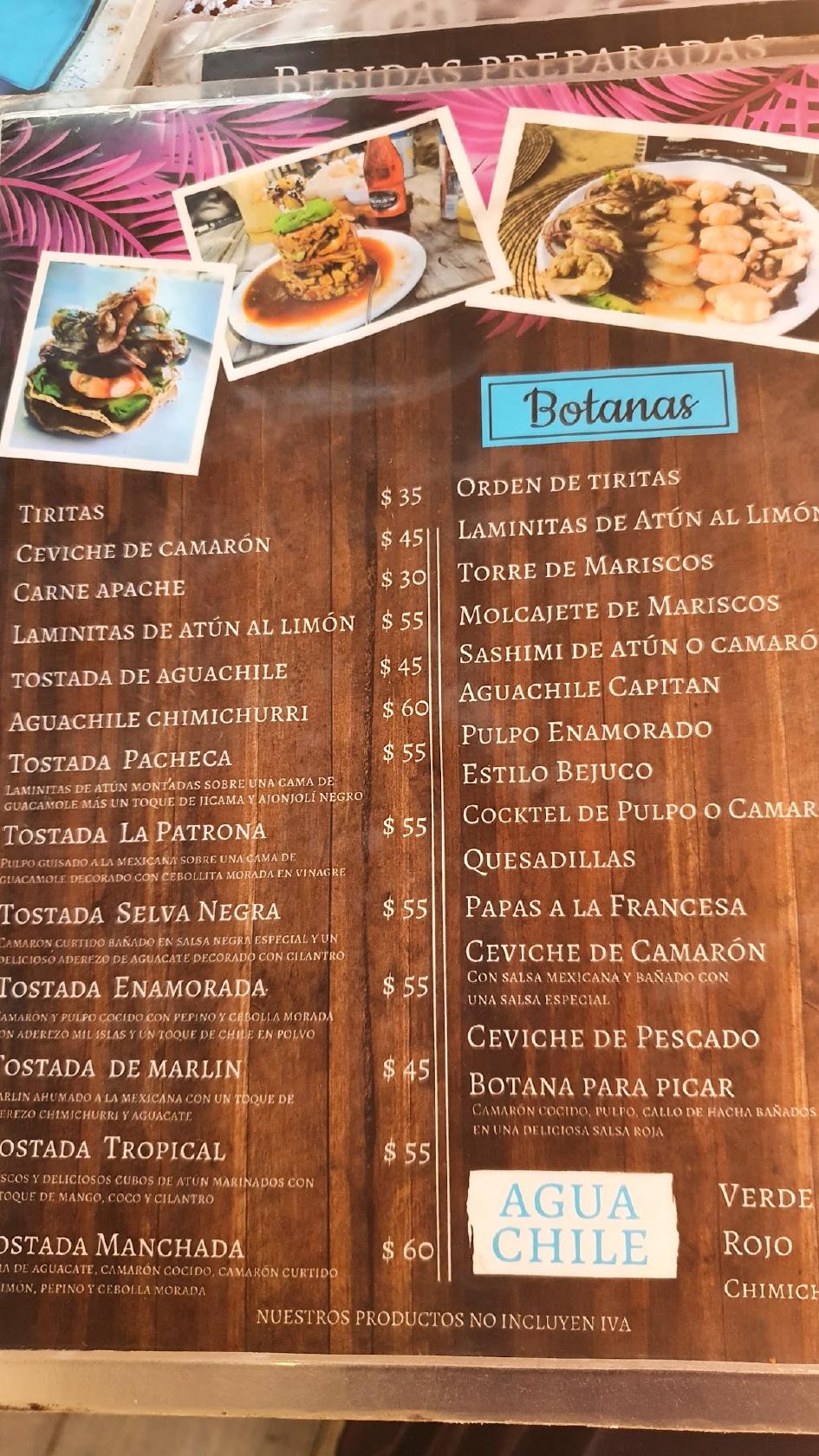 Menu at Rooster Fish Mariscos Laicha’s pub & bar, Lázaro Cárdenas