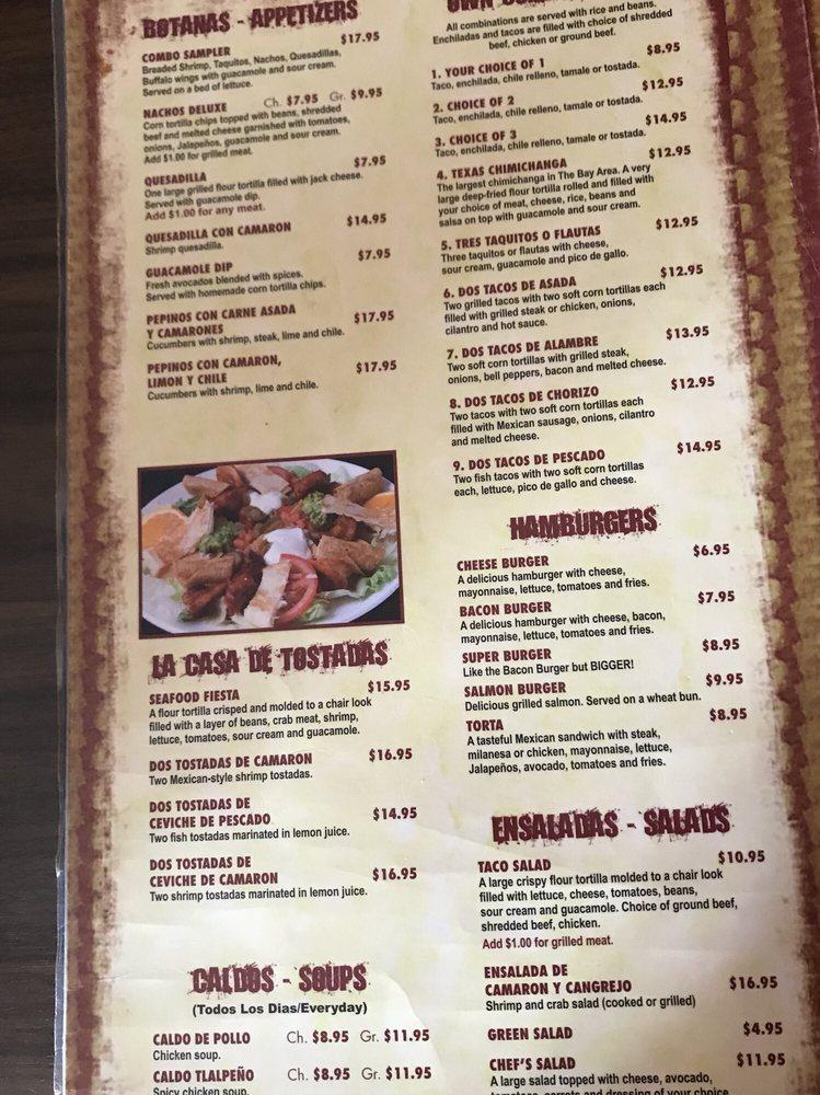 Menu at Vallarta restaurant, San Leandro