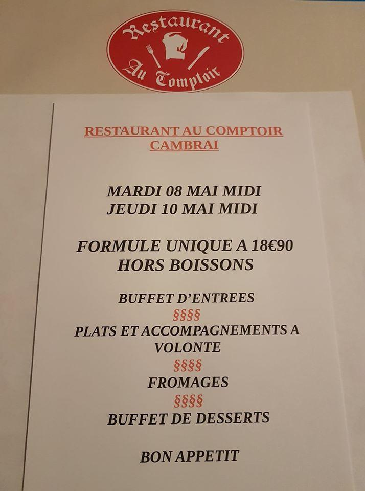 Menu at Au Comptoir restaurant, Cambrai, zone Cora