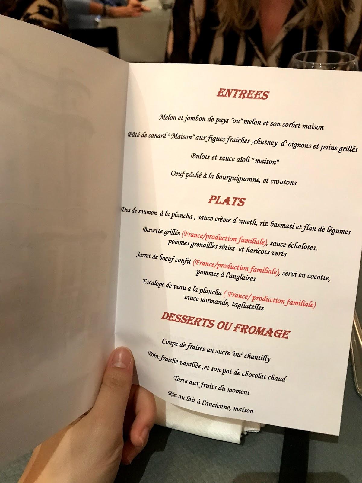 Menu at Chez Comus restaurant, Vincennes