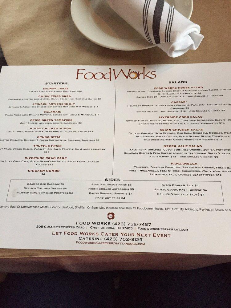Menu at Food Works restaurant, Chattanooga