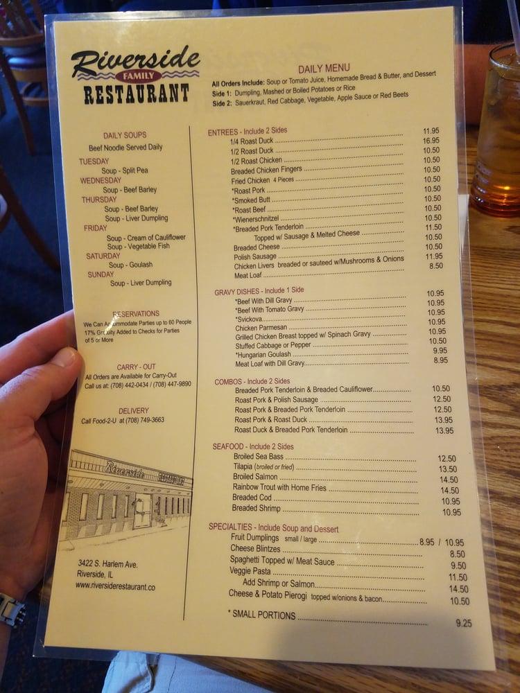 Menu at Riverside Restaurant, Riverside
