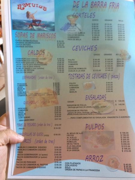 Menu at Romulo's Que Mariscos! restaurant, Mexico City, Av. Sta. Ana 400