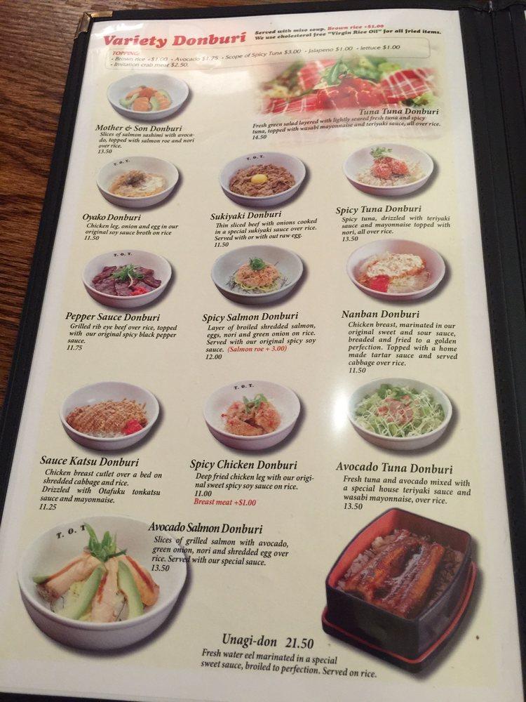 Menu at TOT Little Tokyo restaurant, Los Angeles